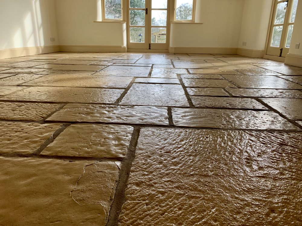 Flagstone floor restoration project in Cirecester, Gloucestershire